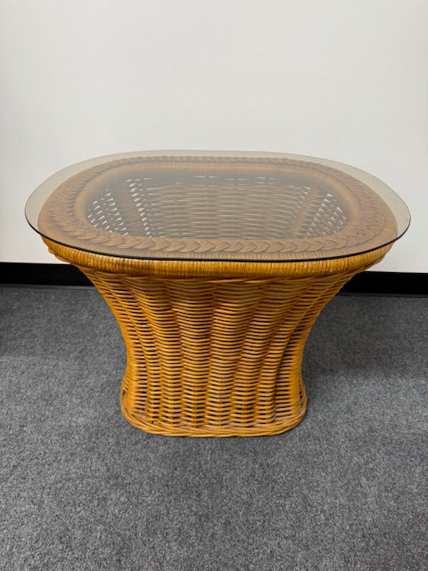 Wicker Rattan Side Table With Glass Top – The Thrift Boutique
